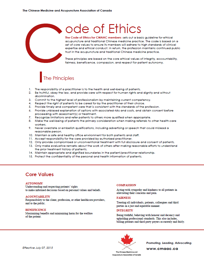 Ethics | C.M.A.A.C. – Promotion TCM and Acupuncture
